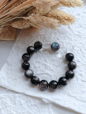 Dreamer饰品设计天然银曜石手链男女款单圈时尚饰品礼物女友闺蜜