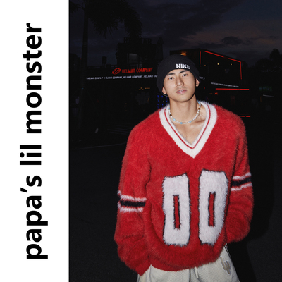 PAPASLILMONSTER【原创】冬季新款数字提花V领水貂毛设计毛衣男