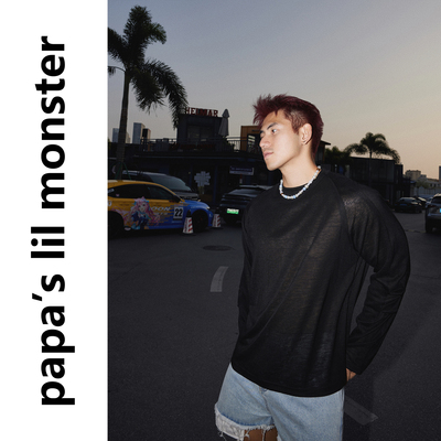 PAPASLILMONSTER【微凉透感】美式复古薄款休闲圆领长袖T恤上衣男