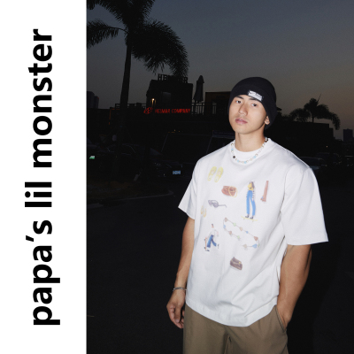 PAPASLILMONSTER【彩绘艺术】美式复古潮趣印花休闲短袖T恤男女