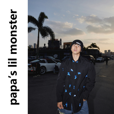 PAPASLILMONSTER【蓝花黑幕】美式立体花朵长袖衬衫宽松街头上衣