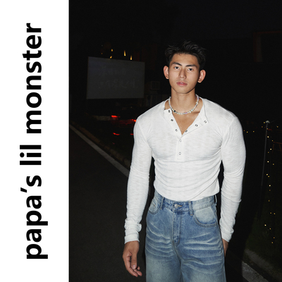 PAPASLILMONSTER早秋禁欲男友风T恤男 简约修身纯色针织长袖衫女