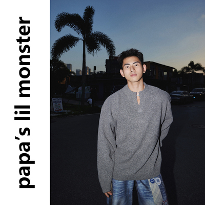 PAPASLILMONSTER【老钱高质】秋冬细腻慵懒风纯色V领百搭套头毛衣