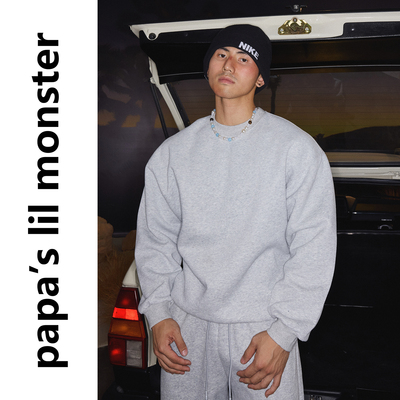 PAPASLILMONSTER【它很蓬松】简约美式圆领套头卫衣 休闲宽松廓形