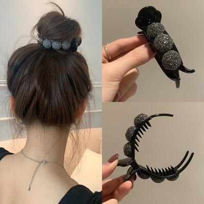 Acrylic Rhinestone Bow Hair Claw Clip For Women Meatball Hea