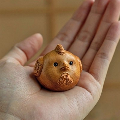 速发崖柏木生肖鸡手把件小木公母鸡实雕随身把玩动物木摆件文玩把