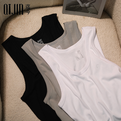 迄今刺绣背心男士纯棉运动四季全棉修身打底内搭无袖居家无袖T恤