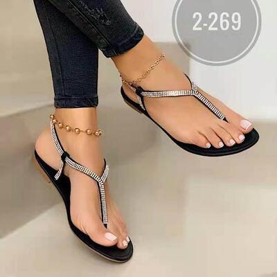 summer ladies Leather Gold Flat sandals for women shoes Toe