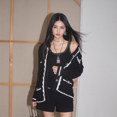 【现货】OLIVIA DUO松弛感小香针织开衫法式镂空翻领长袖毛衣外套