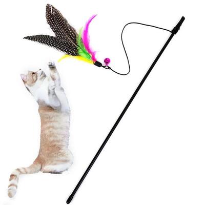 Funny Kitten Cat Teaser Interactive Toy Rod with Bell and Fe