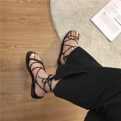 Summer Slippers Women Sandals Narrow Vintage Square Toe Flat