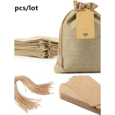 1 Pcs Wedding Small Jute Bags with Paper Tags Christmas New