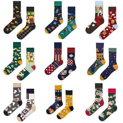 Unisex Mismatch Socks Cartoon Fun Jacquard Cotton Pair
