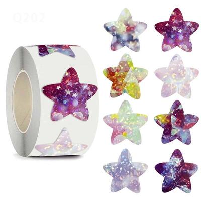50-500pcs Holographic Color Star Stickers Reward Foil Star S