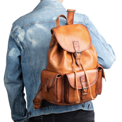极速Men Genuiine Leather Backpack 2022 Winter New Retro Larg