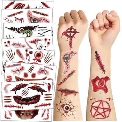 10pcsHalloween horror fake scar temporary tattoo sticker贴纸