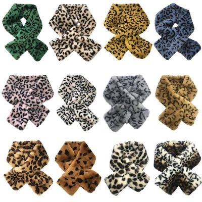 极速Women Winter Fake Faux Fyur Leopard Print Scarf Wrap Col