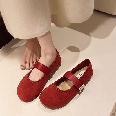 仙女风红色单鞋女2025年