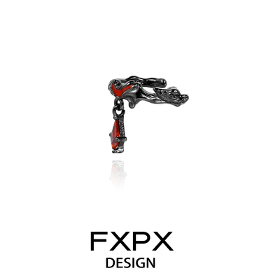 FXPX原创银朱红耳骨夹小众设计暗黑风黑色耳饰无耳洞耳夹2025新品