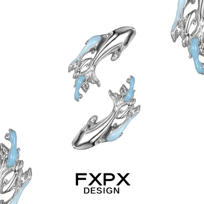 FXPX 纯银海域蓝鱼群耳钉小众设计风高级感鱼形耳饰冷淡风耳环女