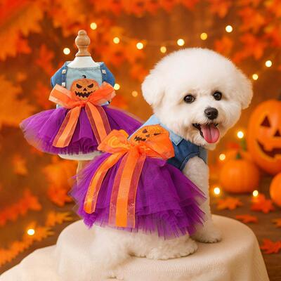 Halloween Pet Clothes, Dog Cat Pumpkin Skirt万圣节宠物衣服
