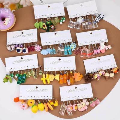Earrings set 5 pieces彩色亚克力耳环套装5件牛油果多巴胺耳环