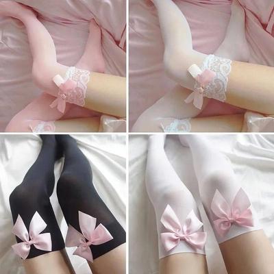Big Pink Bowknot Lovely Thigh High Knee Sexy Stockings Girls