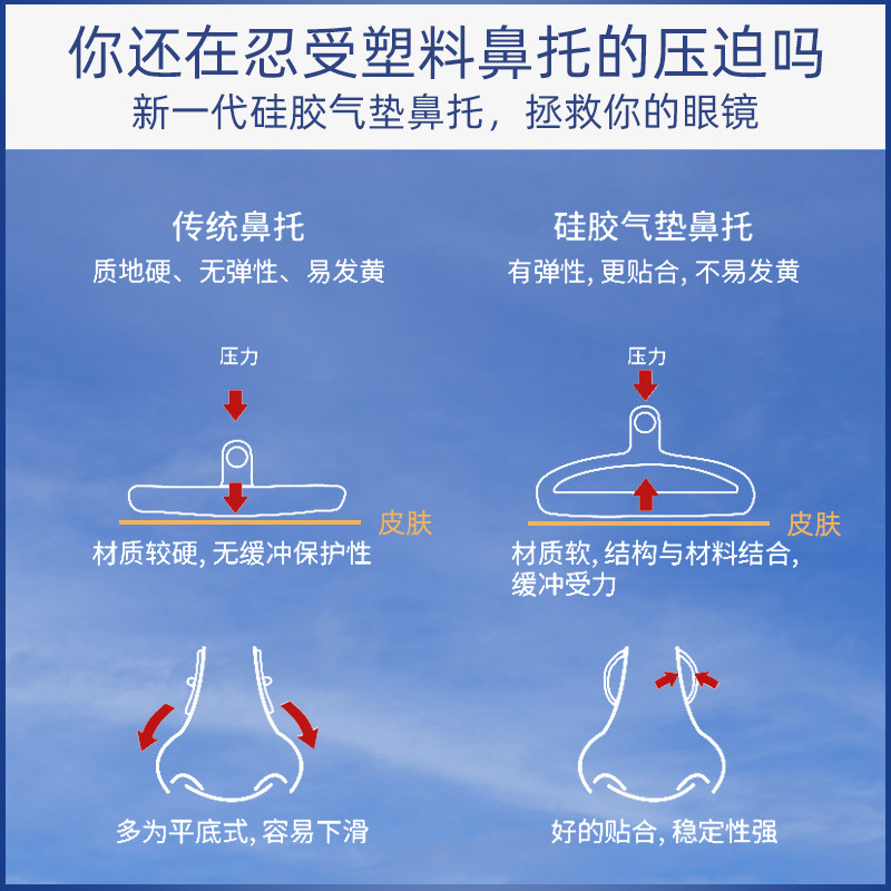 一体式U型眼镜防滑鼻托硅胶儿童空气囊鼻垫配件防压痕鼻梁眼镜托