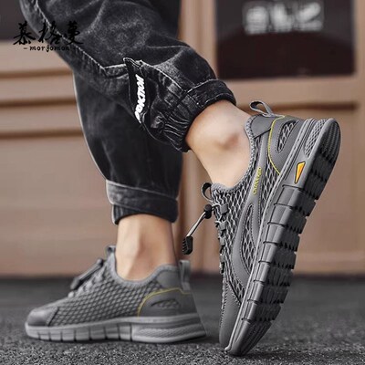 网面男鞋新款春秋季无鞋带薄款镂空网鞋男大码透气休闲运动鞋男