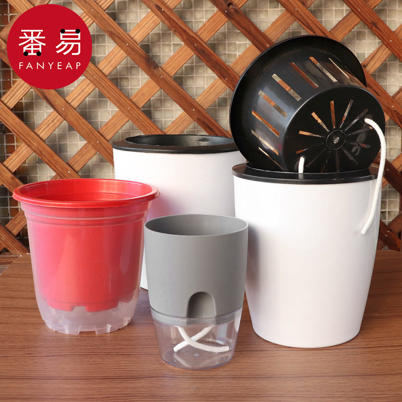 花盆/自吸水A1pn001-自动吸水花盘免浇水塑料透明懒人花盆简约园