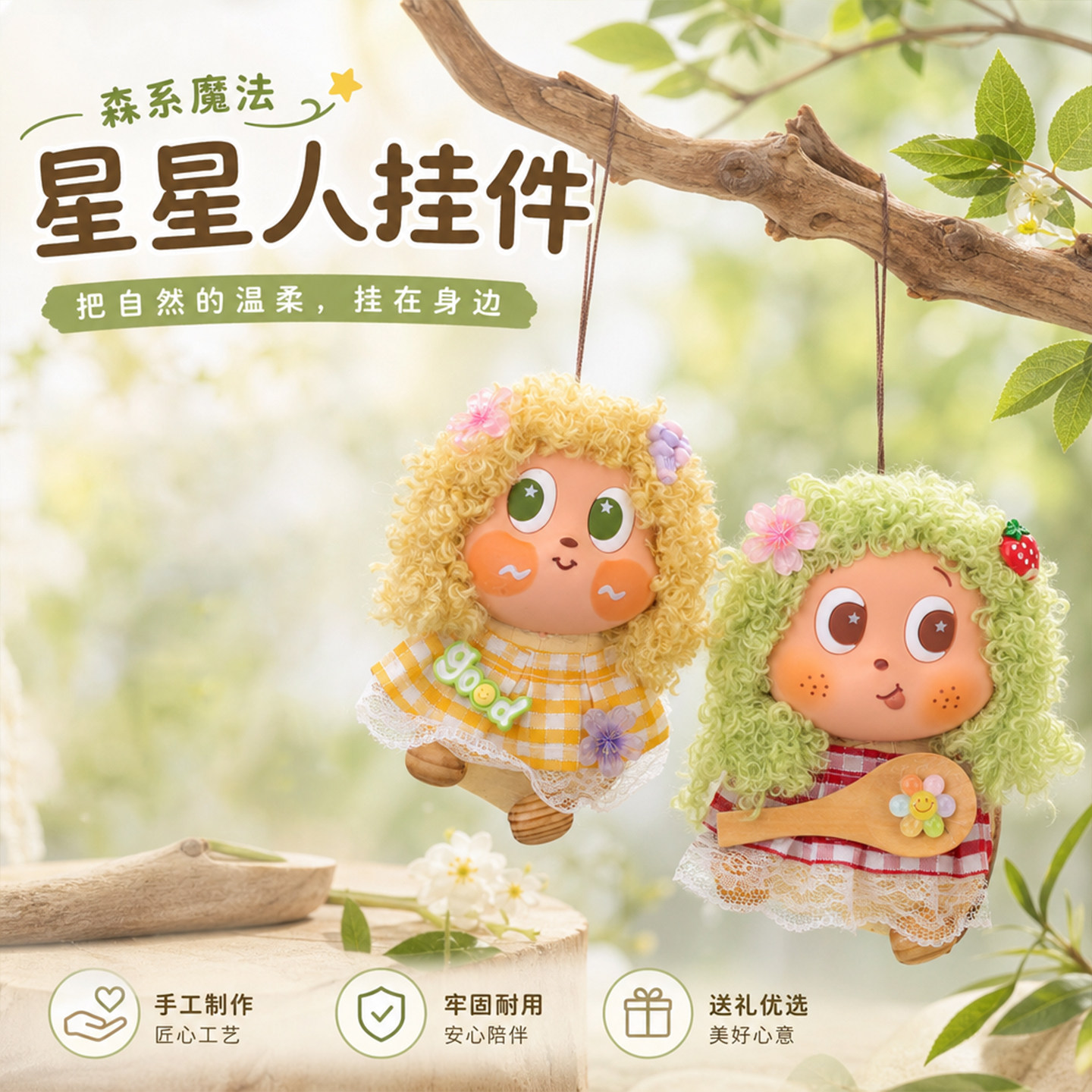 魔法星星人豆荚娃娃挂件材料包果壳底托毛绒玩偶日常挂饰DIY材料