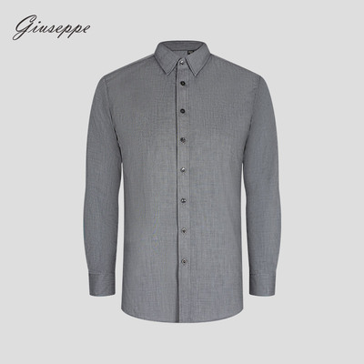 乔治白春秋季男士长袖衬衫商务轻薄纯色衬衣修身棉涤混纺上衣