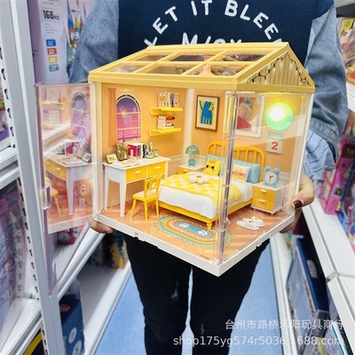 DIY大城小镇温馨卧室迷你厨房奶茶商店场景小屋拼装模型积木玩具