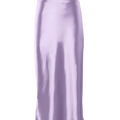 极速Mnealways18 Solid Purple Satin Silk Skirt Women XHigh Wa