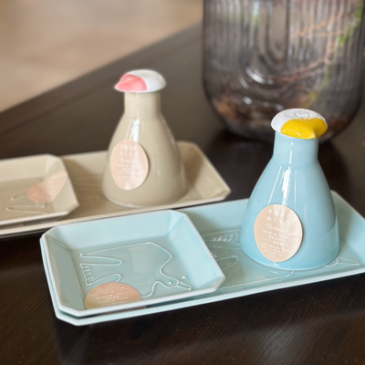 推荐 日本进口bisque波佐见烧手绘飞鸟方形碟日料盘酱汁瓶