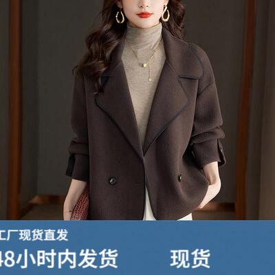 西装领宽松大码新款呢外套女2024秋冬新款短款洋气厚实羊新款开衫