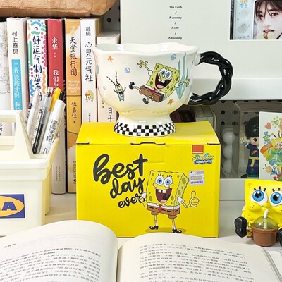 SpongeBob SquarePants Ceramic Tall Cup Cute Home Milk Cup Couple Water Cup High Beauty Birthday Gift