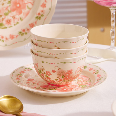 Underglaze color high aesthetic ceramic tableware, household rice bowl, small fresh bowl and plate set, plate combinati