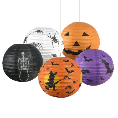 Halloween paper lanterns, pumpkins, spiders, witches, skeletons, shopping malls, bars, ghost festival decorations, prop