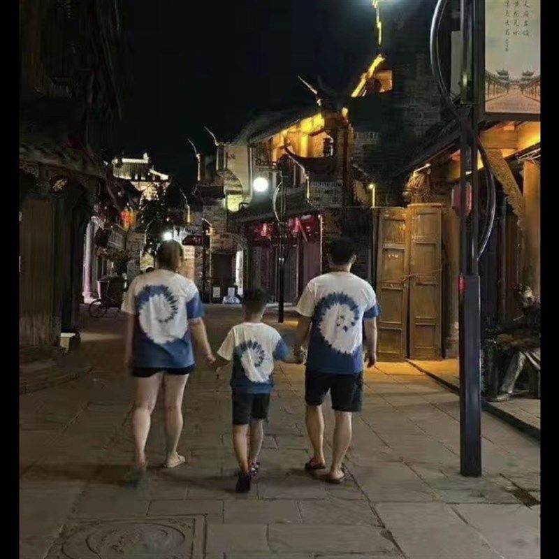 云南民族风手工扎染T恤男女款休闲舒适宽松短袖白族短袖棉T亲子装