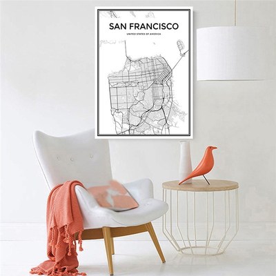 极速Map Famous City Nordic Canvas Painting NHome Decor Wall