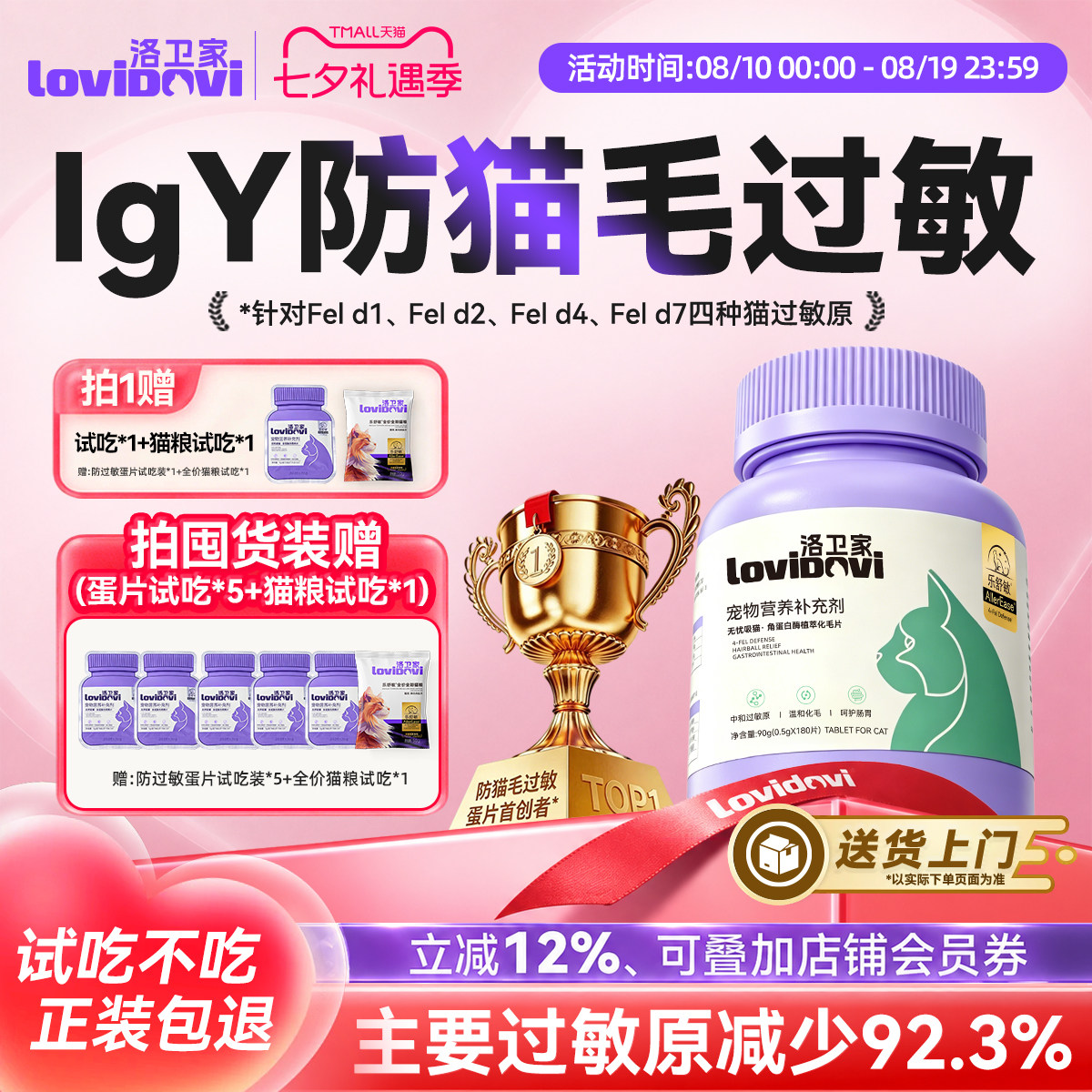 lovidovi洛卫家防猫毛过敏化毛球片角蛋白酶解化毛排毛