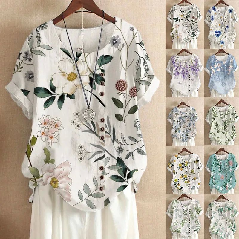 女士印花宽松休闲套头T恤Printed loose casual pullover T-shirt