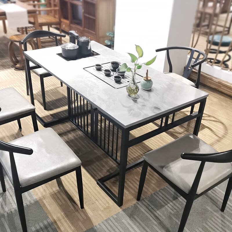 威尔斯佳办公室茶桌新中式岩板茶台家用现代简约书房W客厅洽谈长