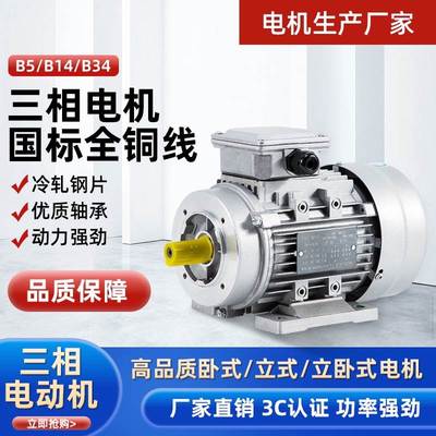 YS铝壳电机2/4级三相异步0.37/0.55/0.75/1.1/1.5/2.2KW国标全铜