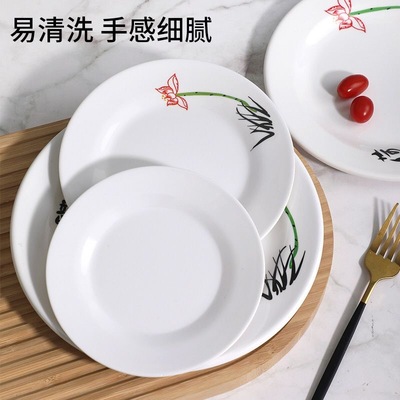 密胺仿瓷平盘商用餐饮店高档食品级商用圆形浅盘酒店火锅店自助餐