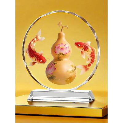 纳福葫芦水晶摆件年年有余锦鲤鱼桌面装饰品招财五福福禄双全摆台