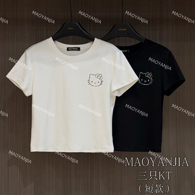 猫眼家-99127短款/99183长款三只KT夏季新款韩版修身百搭时尚T恤