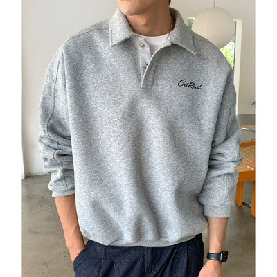 复古撞色字母翻领短款卫衣