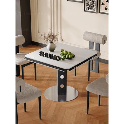 德丰家小户型石灰华板岩伸缩餐桌实木包豪斯折叠桌方形和圆形餐桌